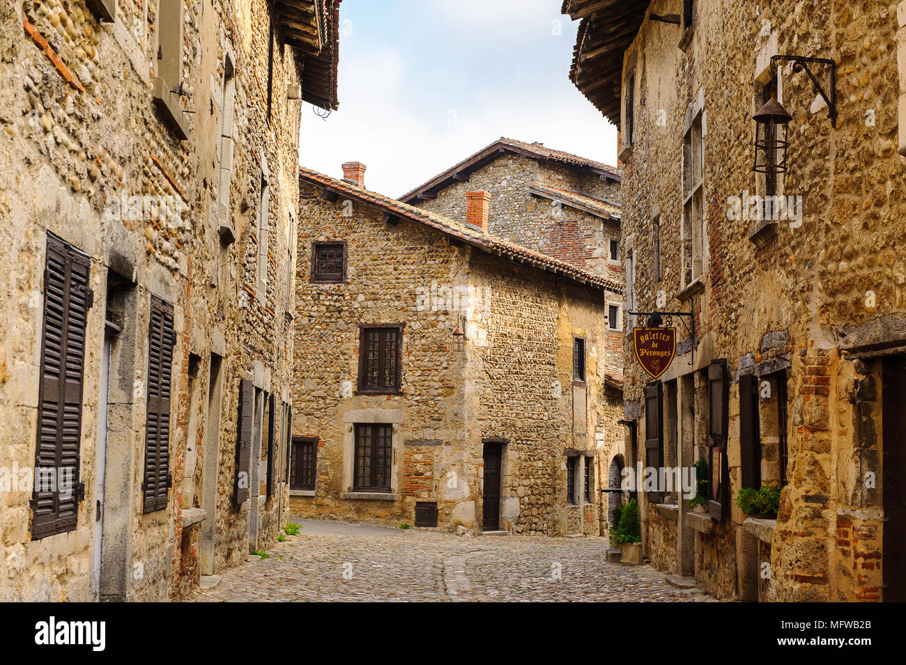 Medieval architecture of Perouges, France, a walled town, a popular ...