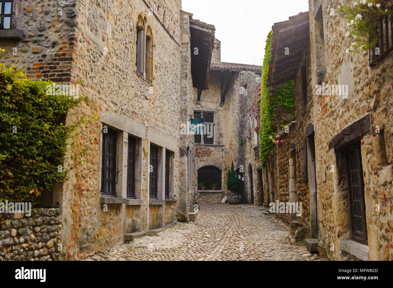 Medieval architecture of Perouges, France, a walled town, a popular ...