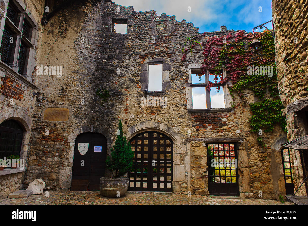 Medieval architecture of Perouges, France, a walled town, a popular ...