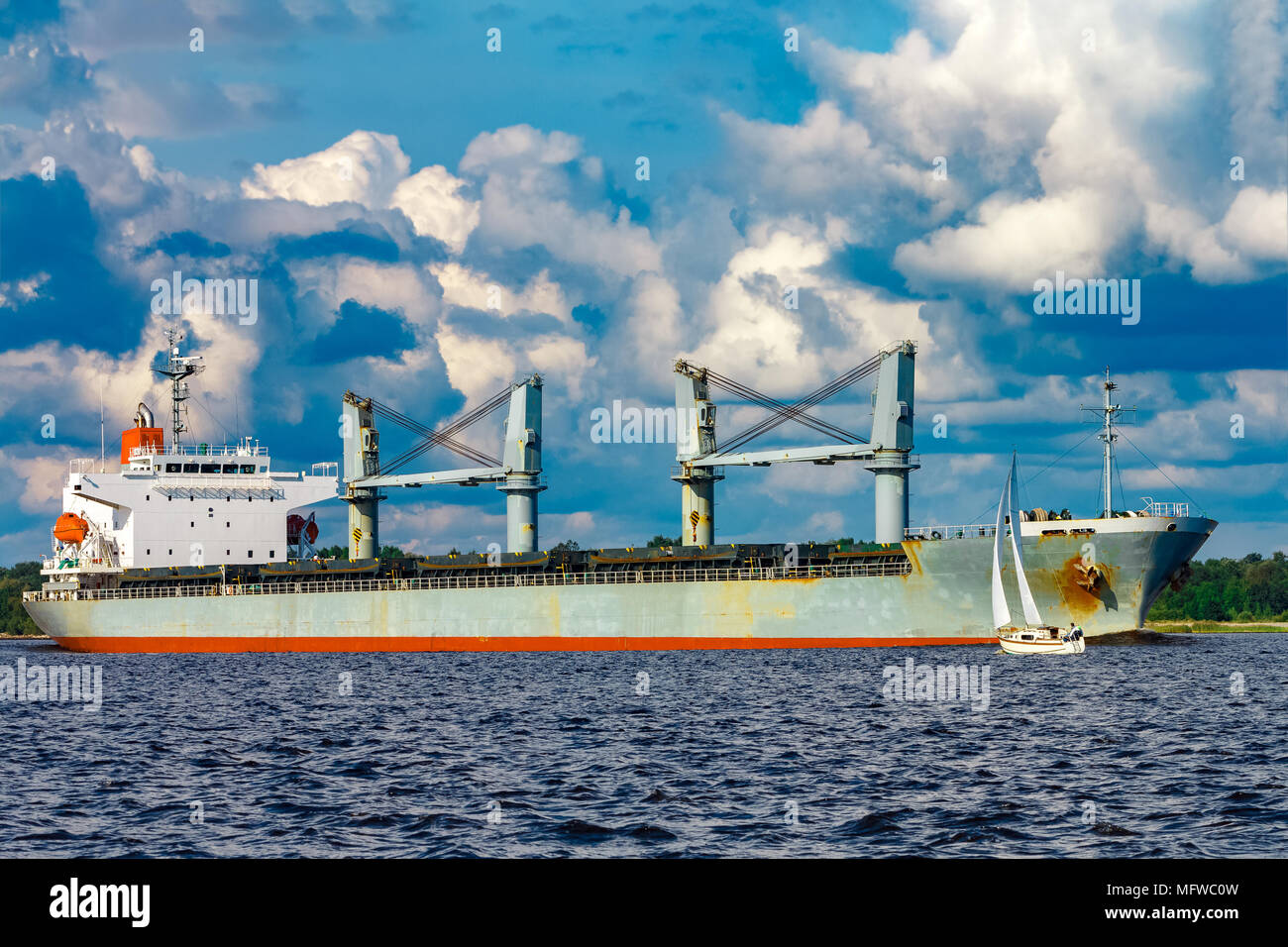 Grey cargo ship. Logistics and merchandise transportations Stock Photo ...