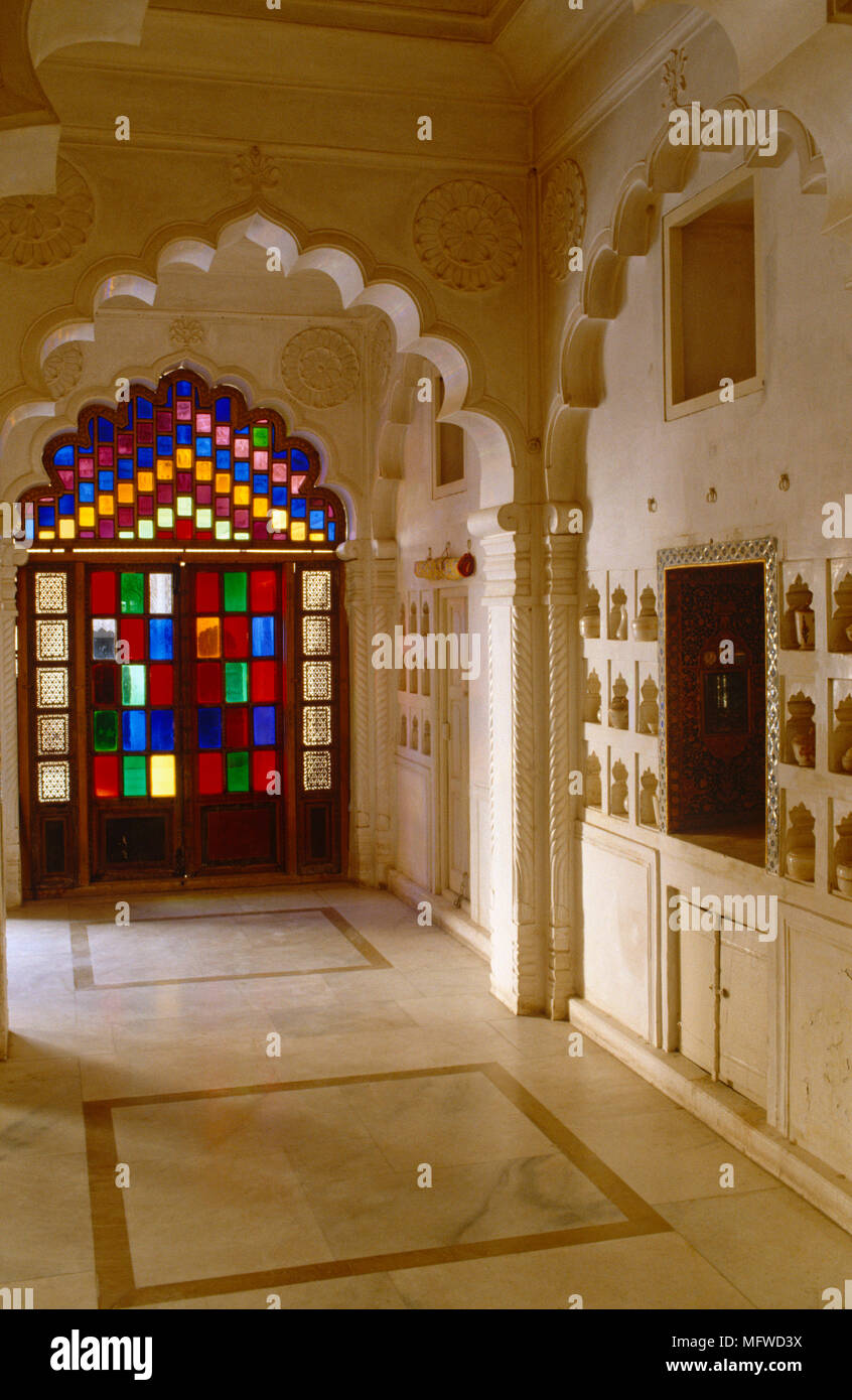 Ethnic style hallway entrance with stained glass around door Stock ...