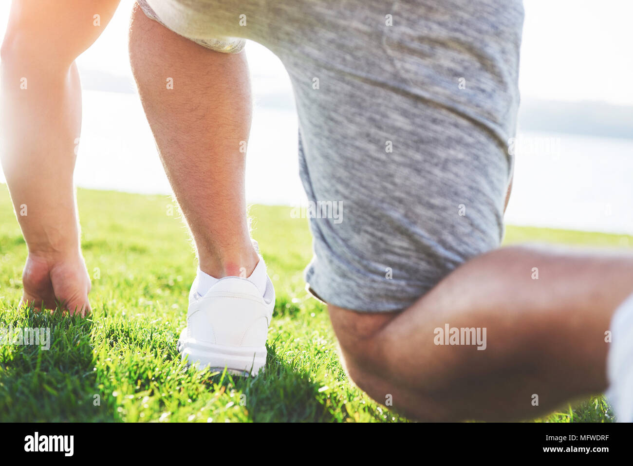 Outdoor cross-country running in summer sunshine concept for exercising ...