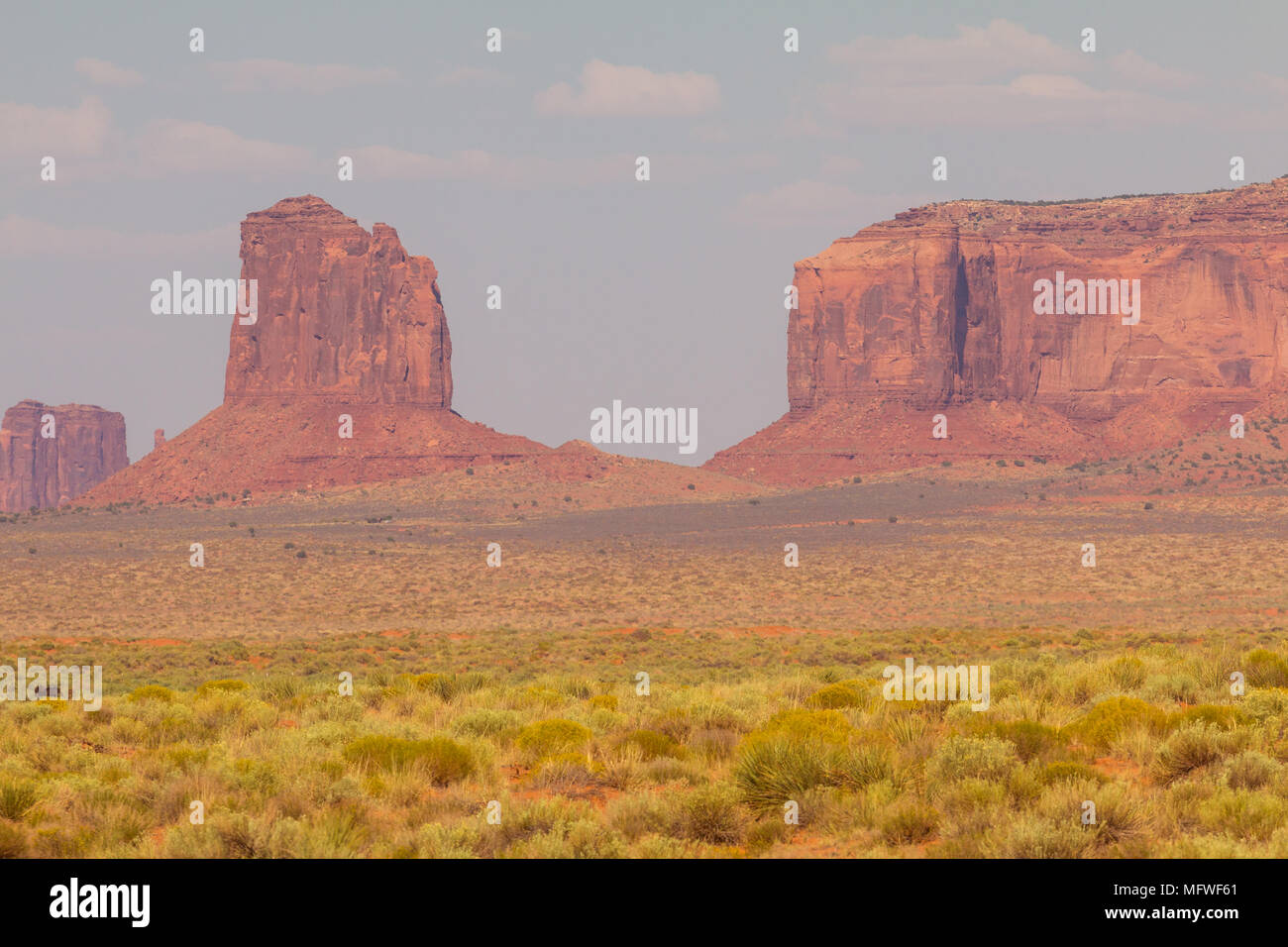 View on Merrick Butte, East and West Mitten Butte from road. Navajo ...