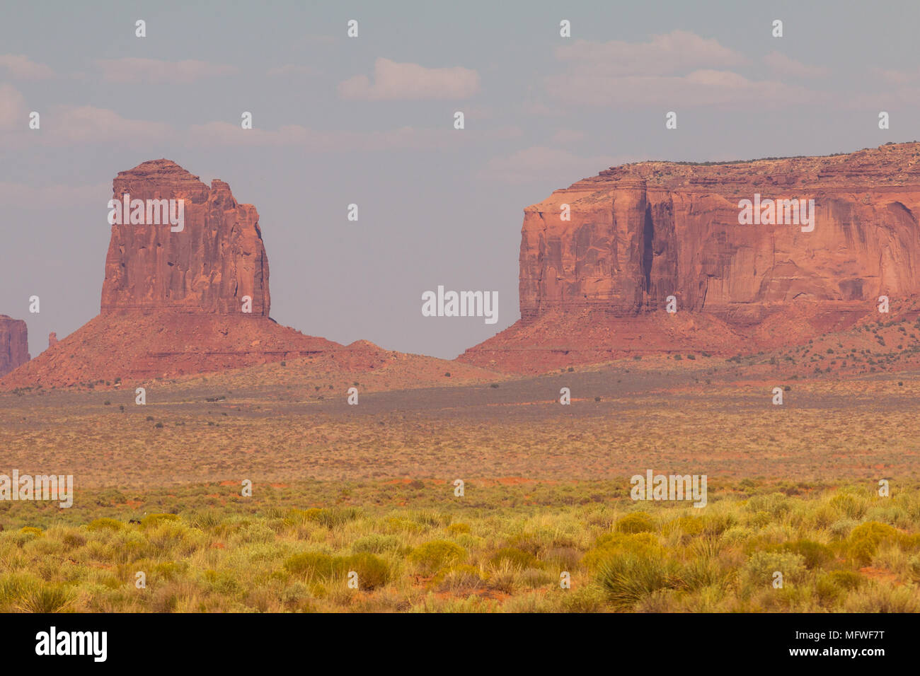 View on Merrick Butte, East and West Mitten Butte from road. Navajo ...