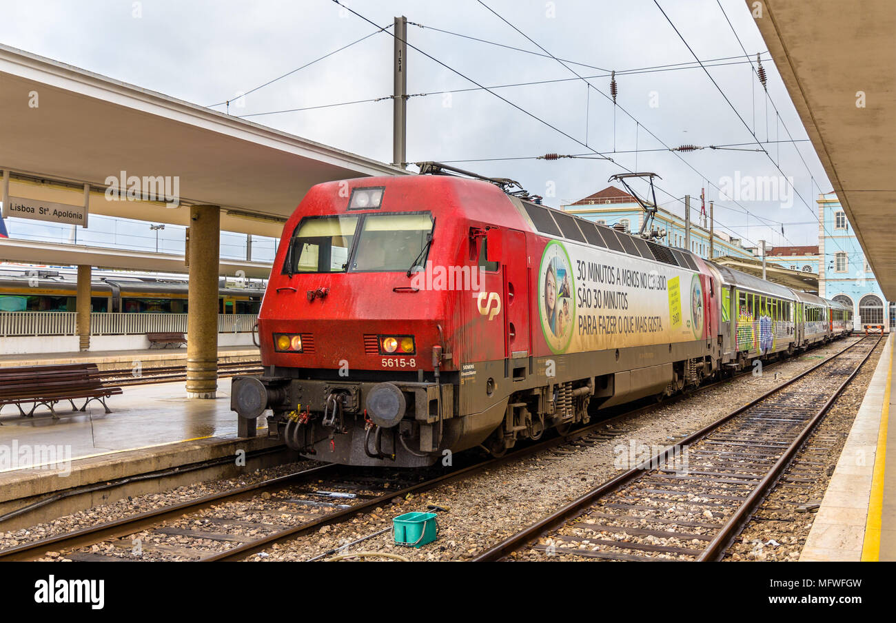 LISBON, PORTUGAL - APRIL 20: Intercity train Lisbon - Porto at S Stock ...