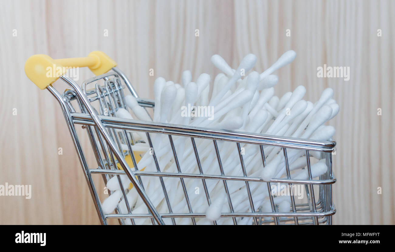 Cotton buds on shopping trolley: sea pollution, litter, plastic ...