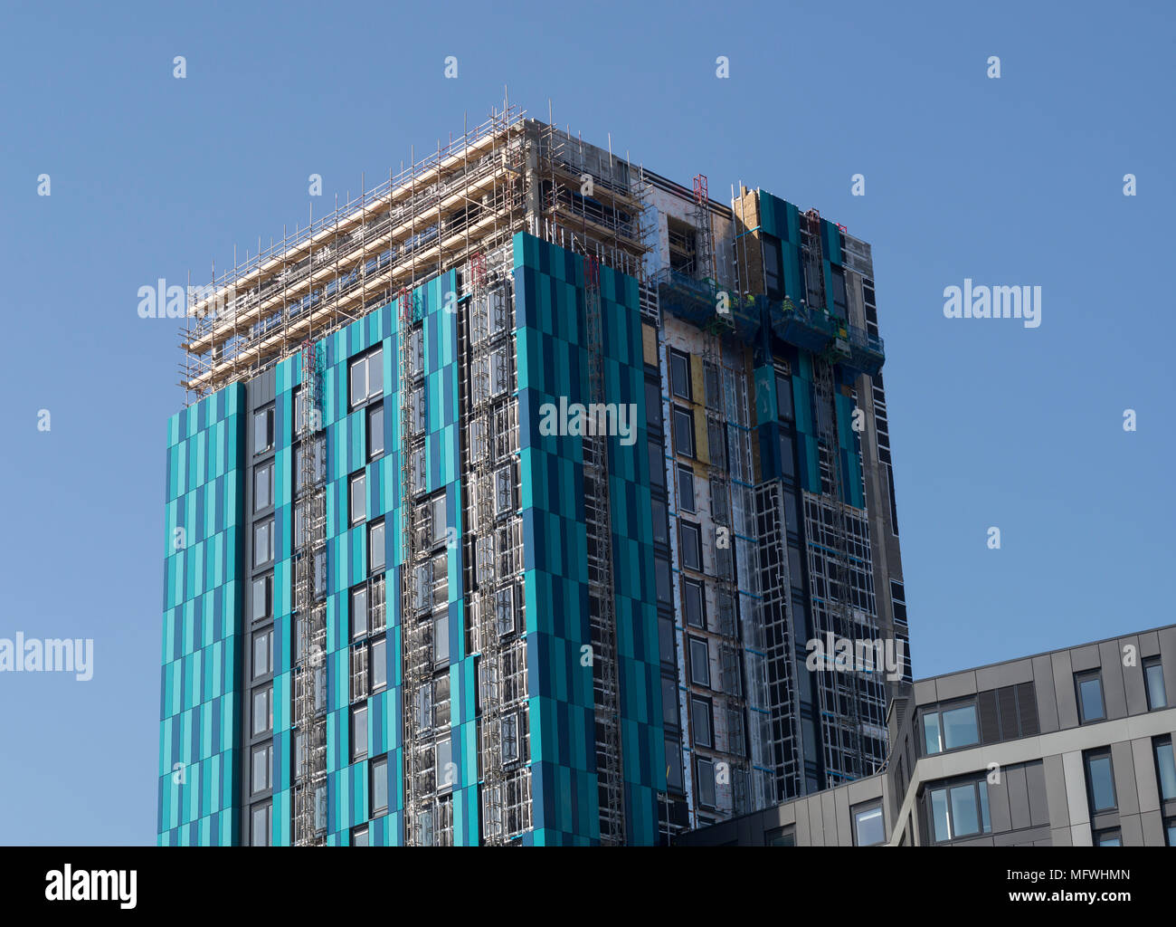 High rise student accommodation block under construction, with part ...