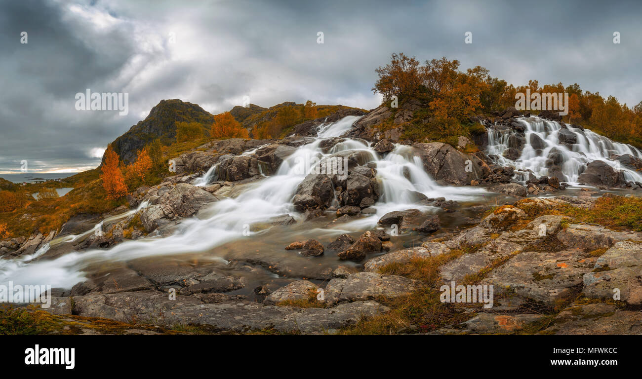 Lofoten waterfall on Moskenesoya, Lofoten, Norway Stock Photo - Alamy