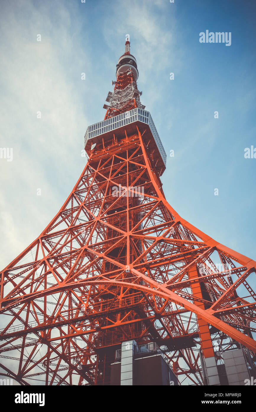 Tokyo tower on a blue sky background, Japan Stock Photo - Alamy