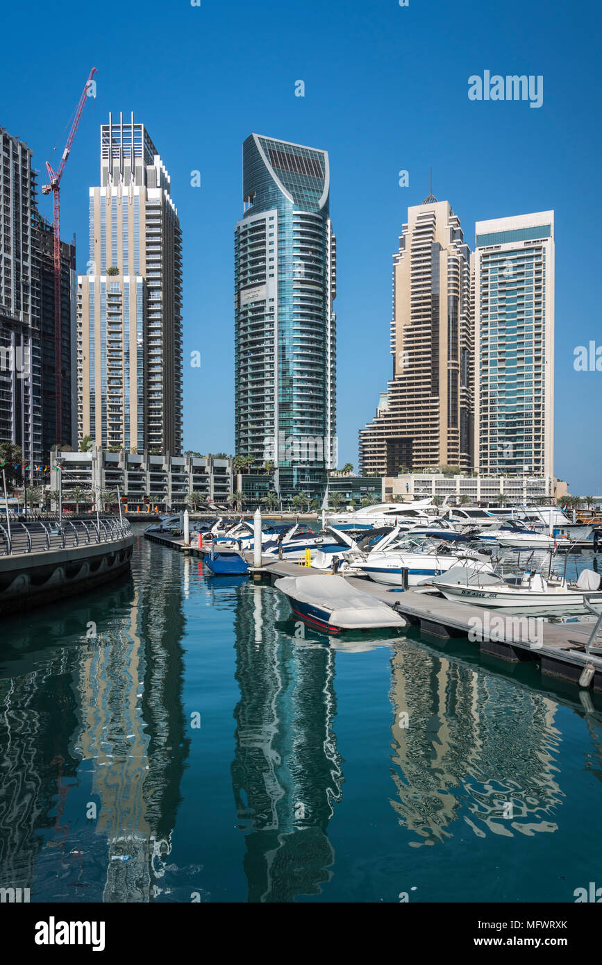 Boats docked in the marina of Dubai, UAE, Middle East Stock Photo - Alamy