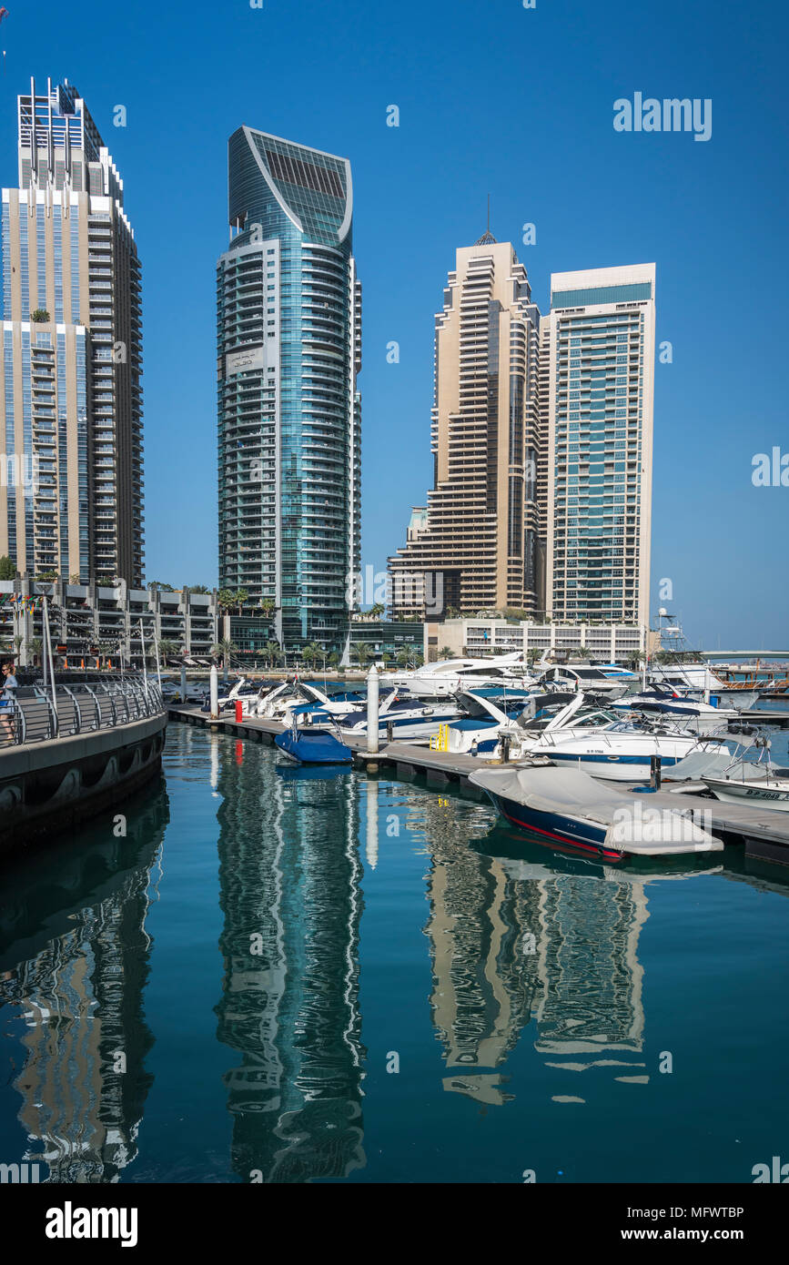 Boats docked in the marina of Dubai, UAE, Middle East Stock Photo - Alamy