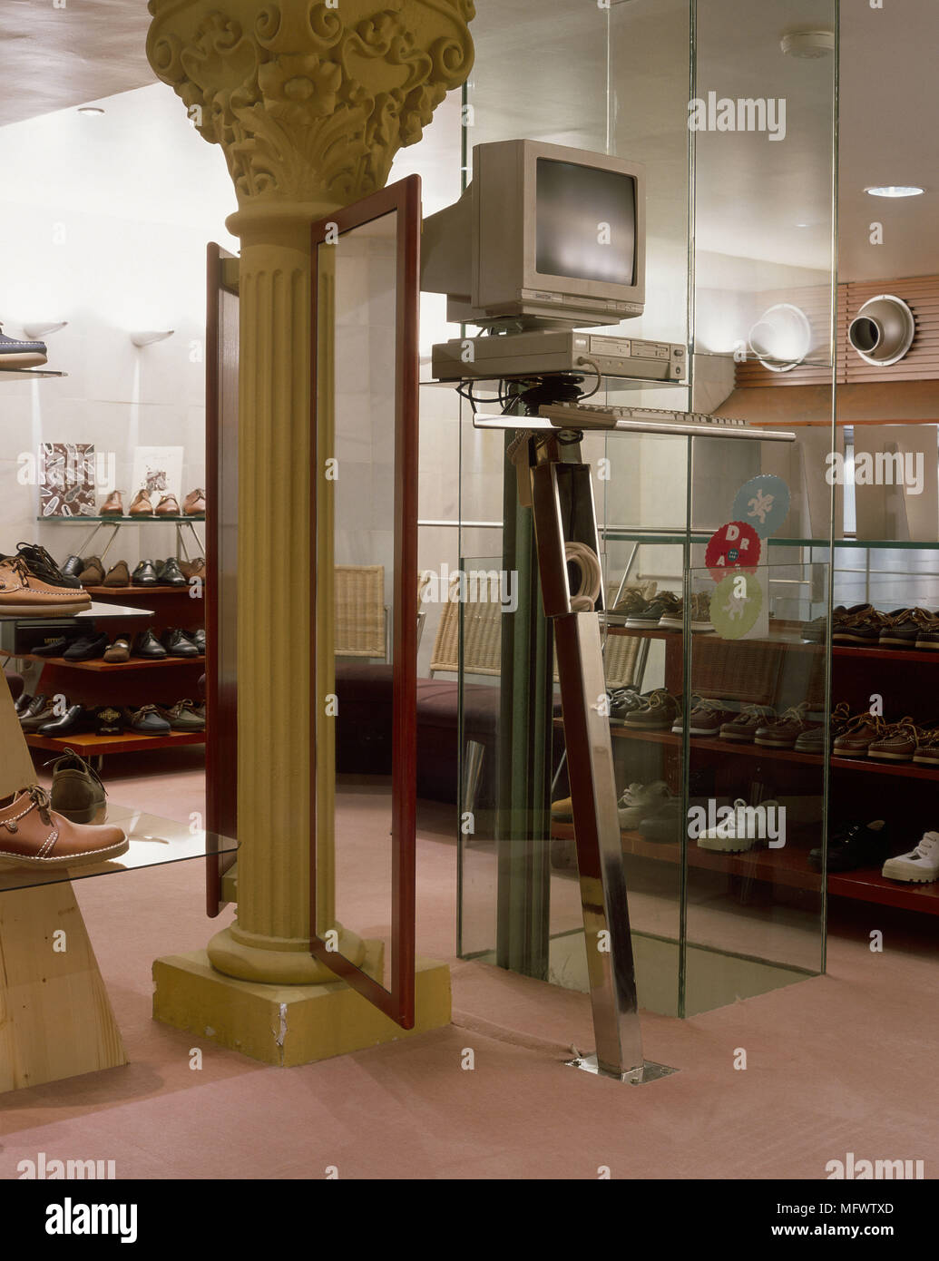 Interior of shop with product displays and secruity camera Stock Photo ...