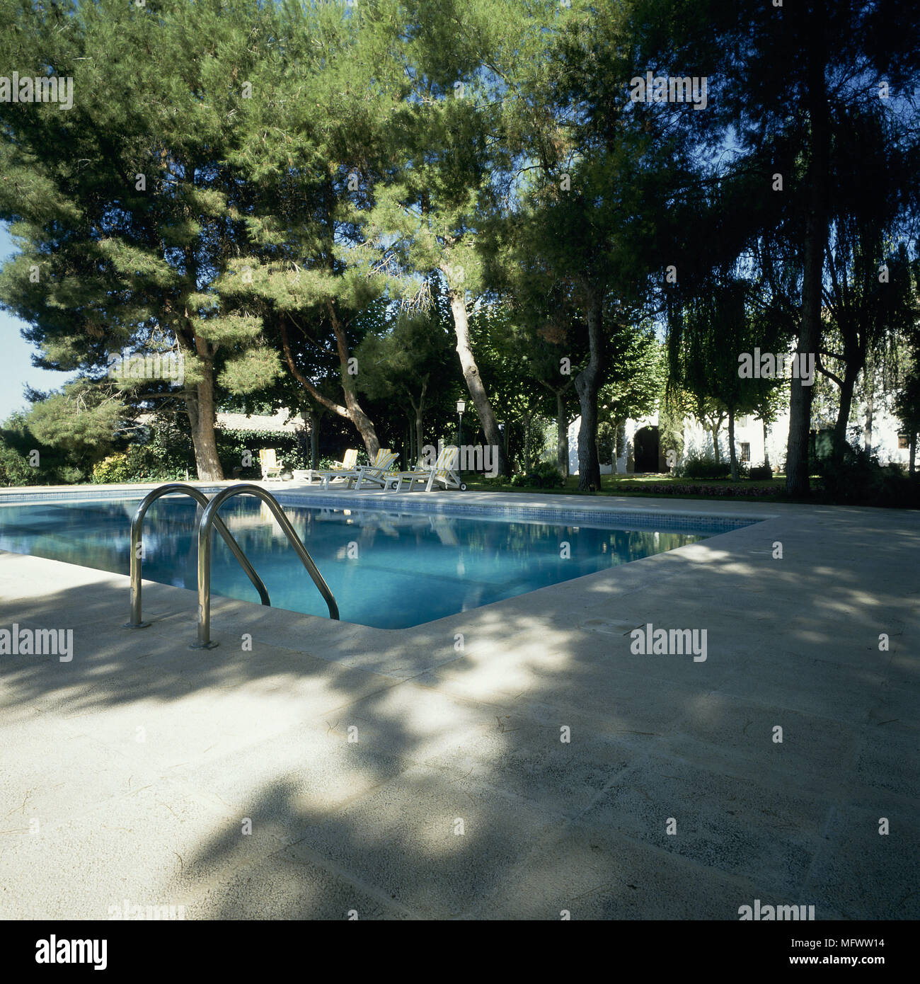Partial view of a swimming pool on a sunny day Stock Photo - Alamy