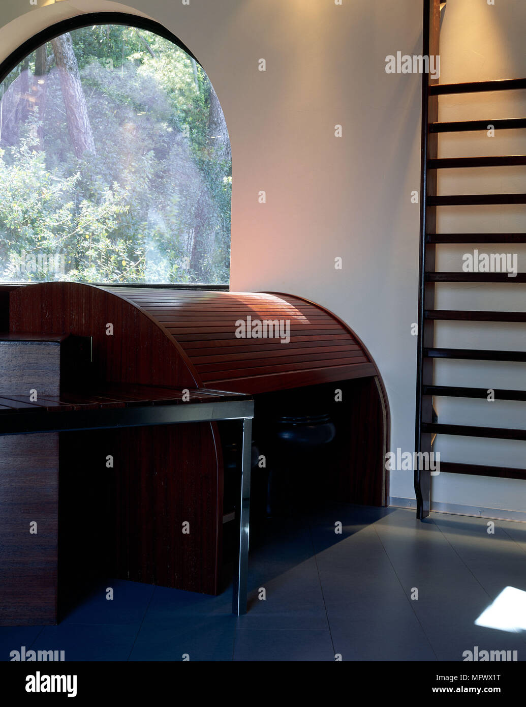 View of an elegant wooden unit Stock Photo - Alamy