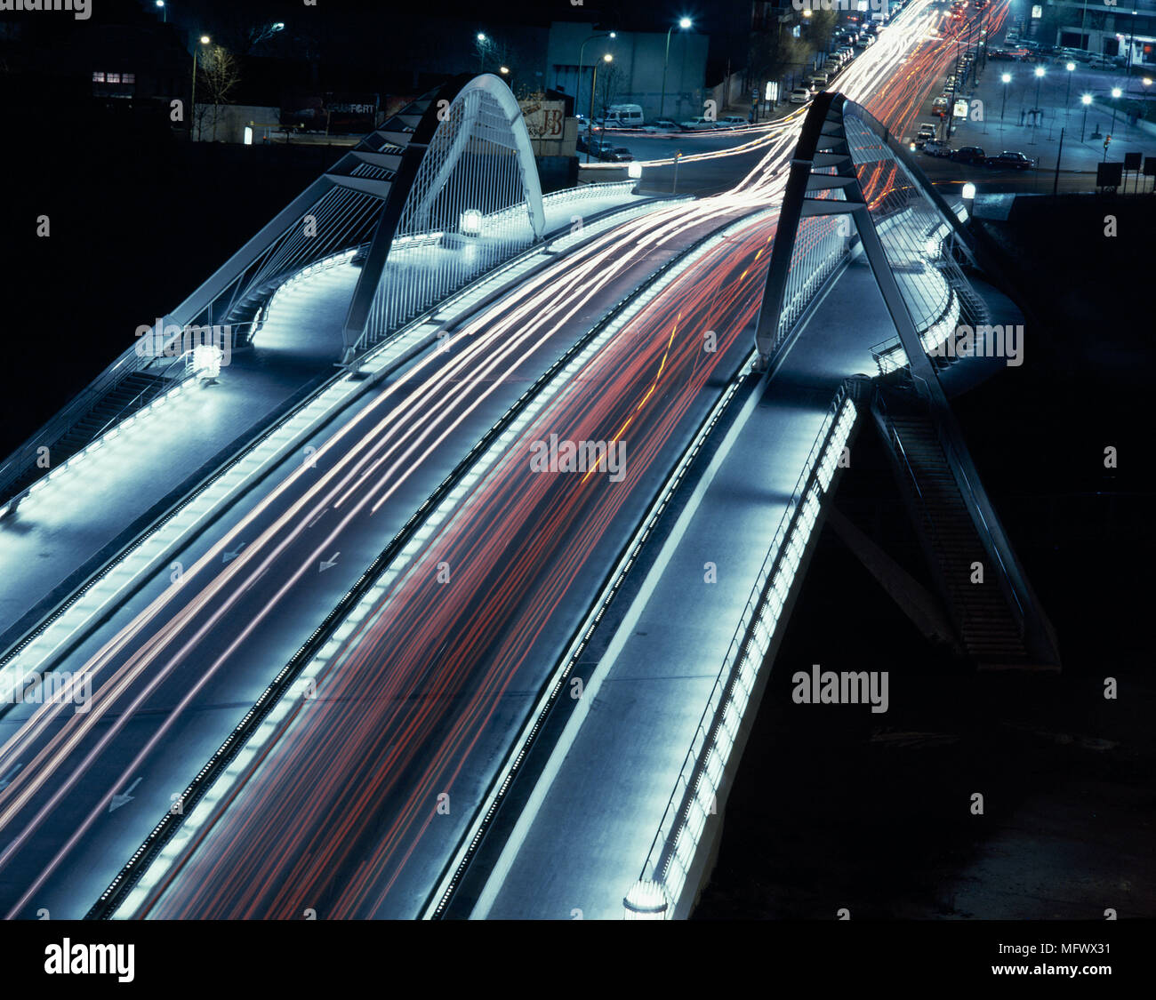 View of an illuminated bridge Stock Photo - Alamy