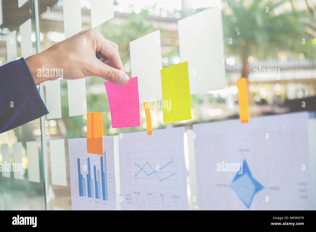 Note paper reminder schedule board. Business people meeting and use ...