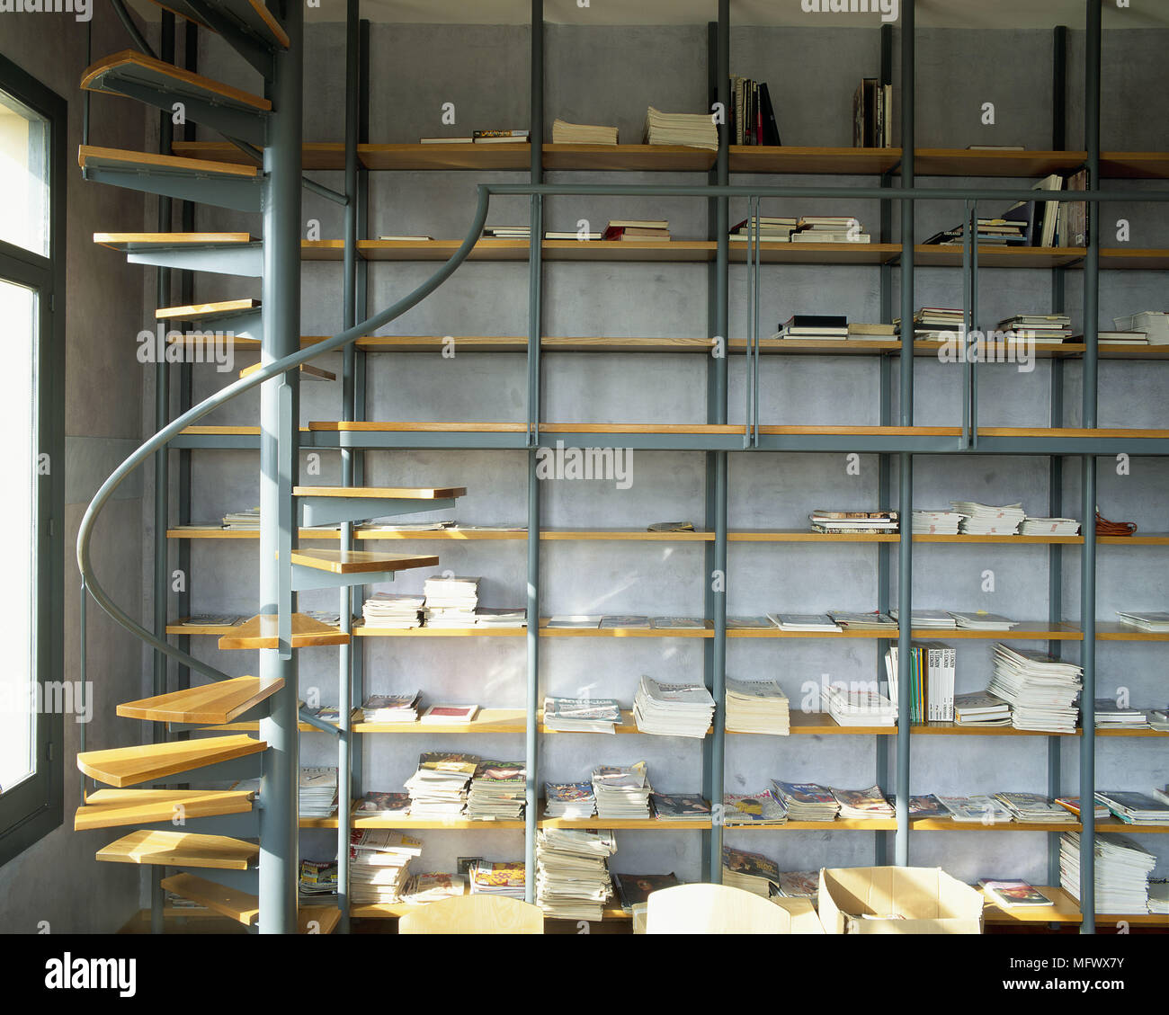 Books in library boxes hi-res stock photography and images - Alamy