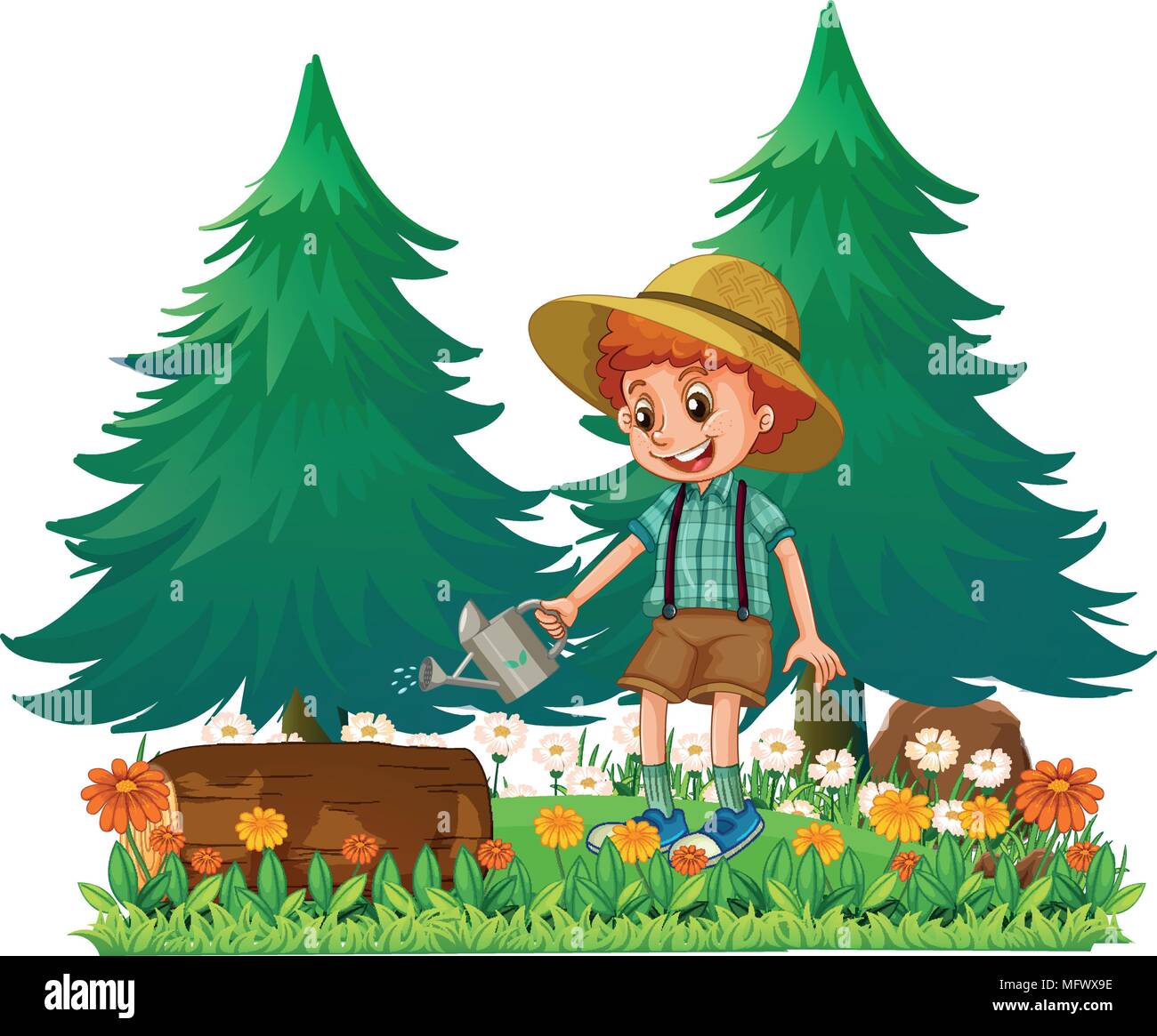 A Boy Gardening the Garden illustration Stock Vector Image & Art - Alamy