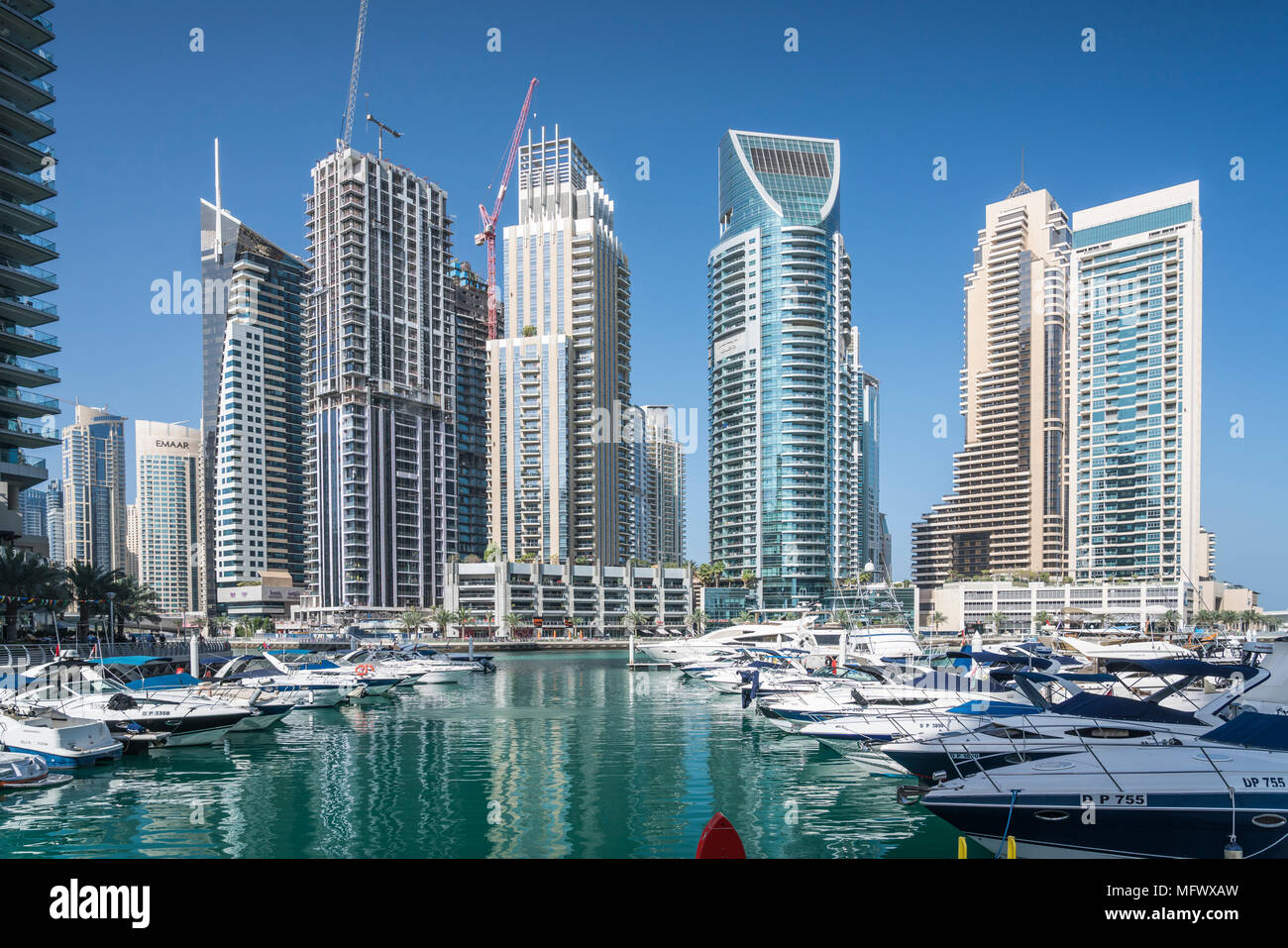 Boats docked in the marina of Dubai, UAE, Middle East Stock Photo - Alamy