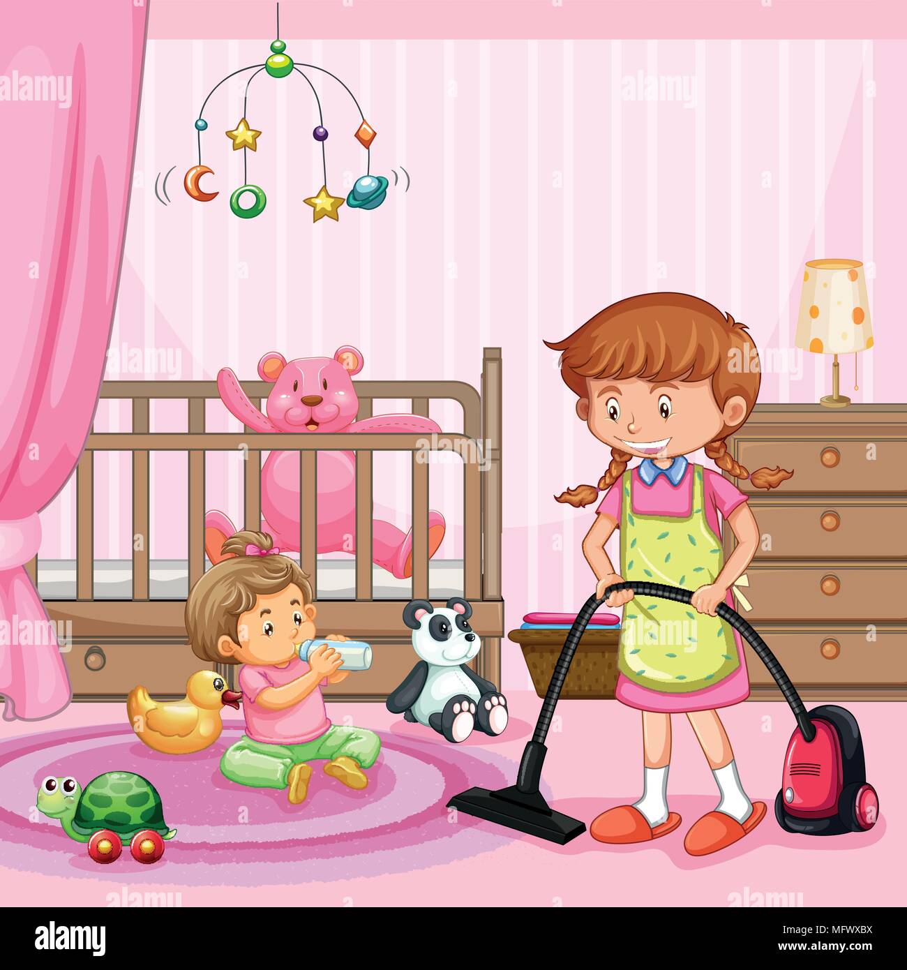 Mother cleaning baby girl Stock Vector Images - Alamy