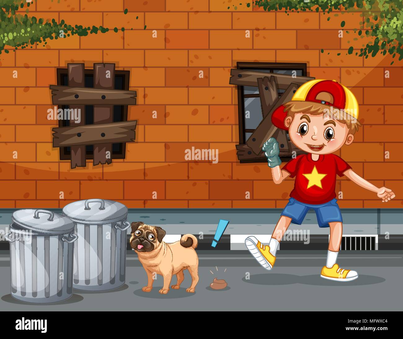 A Boy Pick Up Dog Poop illustration Stock Vector Image & Art - Alamy