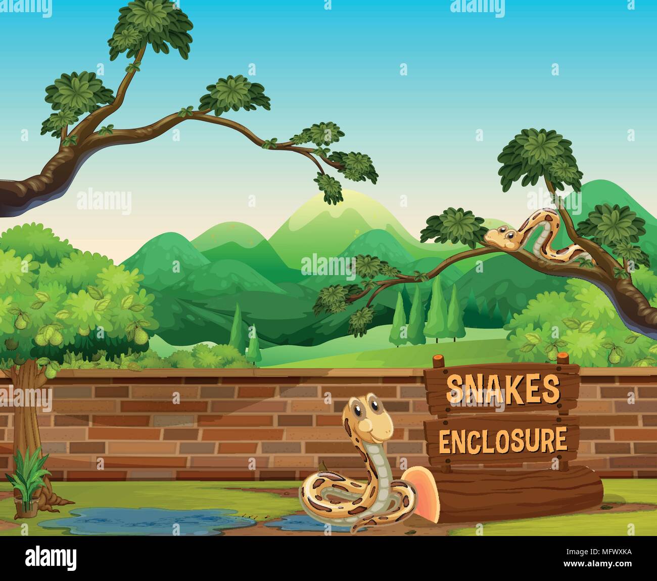Zoo scene with snakes at day time illustration Stock Vector Image & Art ...