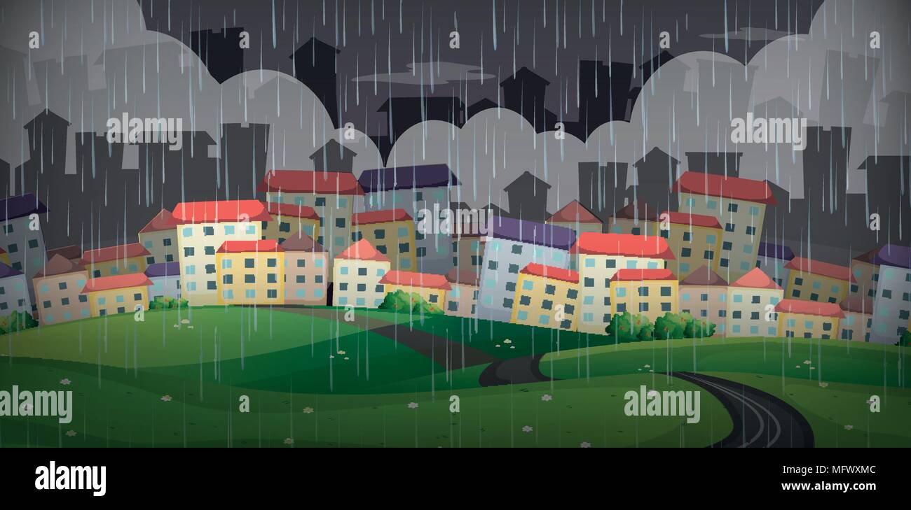 Raining Over the Big City illustration Stock Vector Image & Art - Alamy