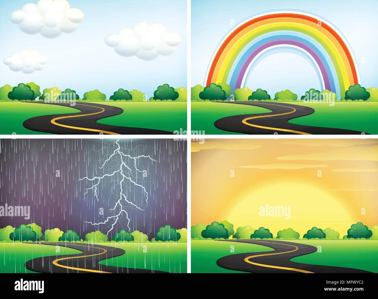 Beautiful Landscape in Different Weather illustration Stock Vector ...