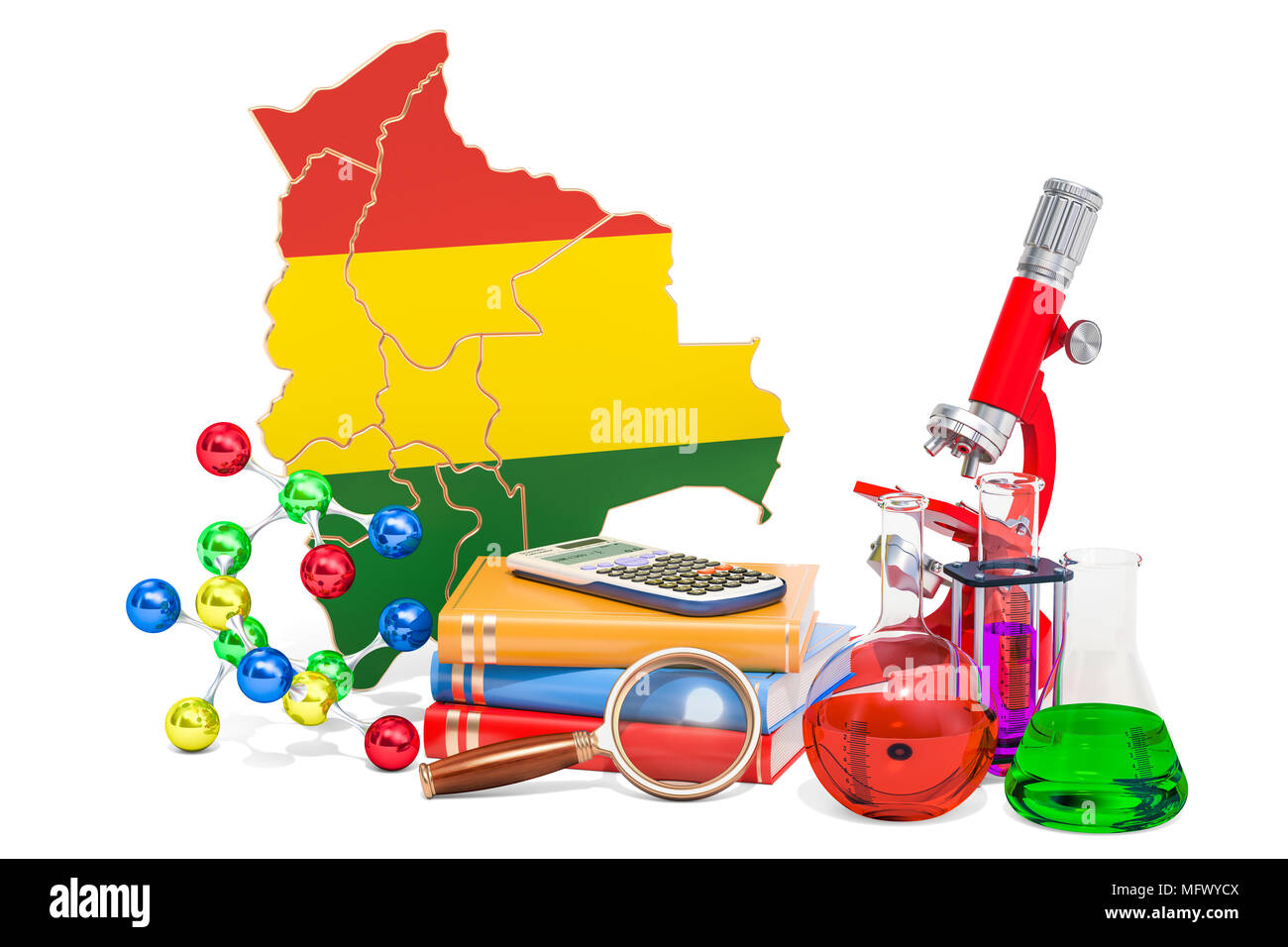 Scientific research in Bolivia concept, 3D rendering isolated on white ...