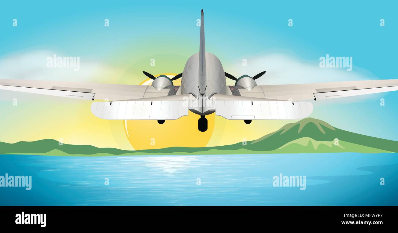 Airplane Flying Above the Ocean illustration Stock Vector Image & Art ...