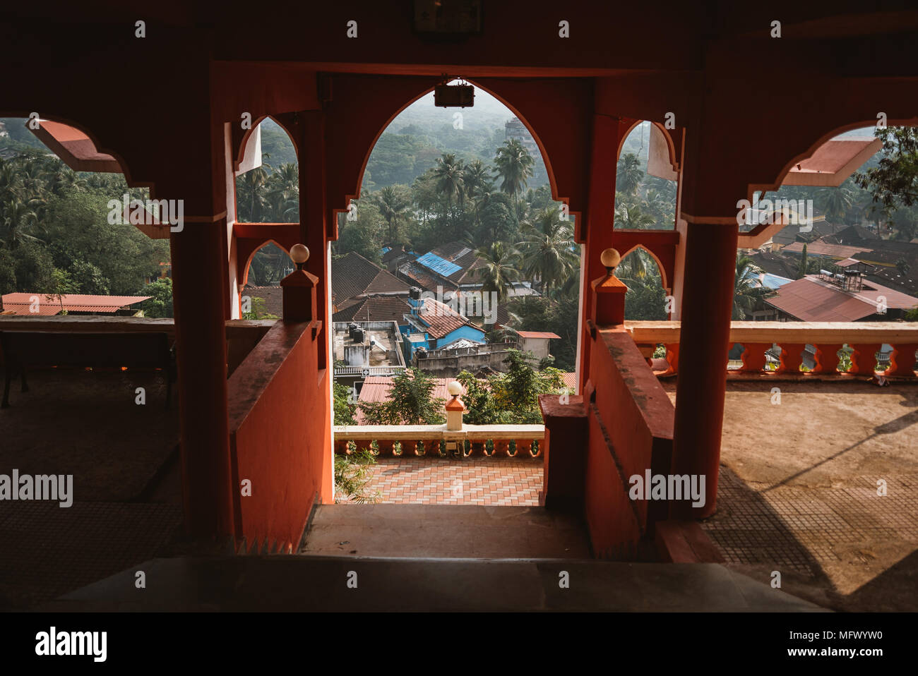 Red Hindu Temple on a hilltop overlooking Goa, India Stock Photo - Alamy
