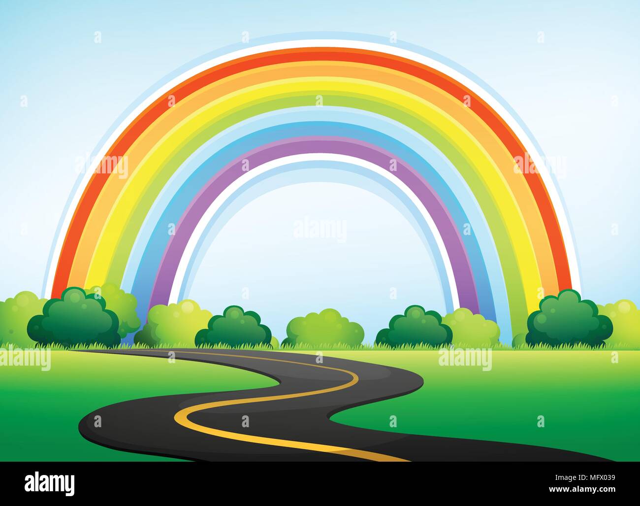 Beautiful Nature Roadside and Rainbow illustration Stock Vector Image ...