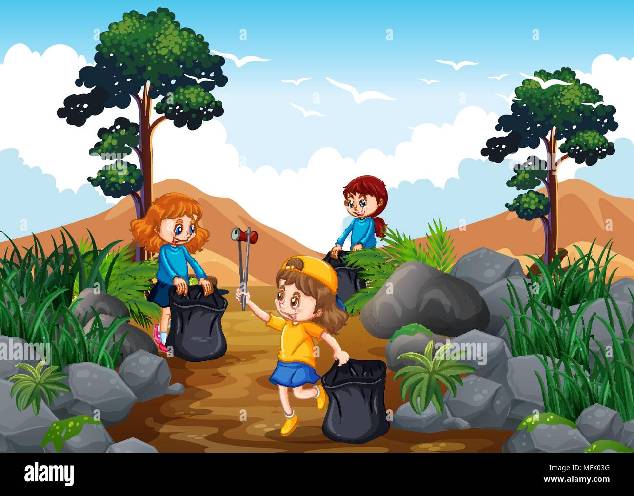 Children Cleaning a Trekking Trail illustration Stock Vector Image ...