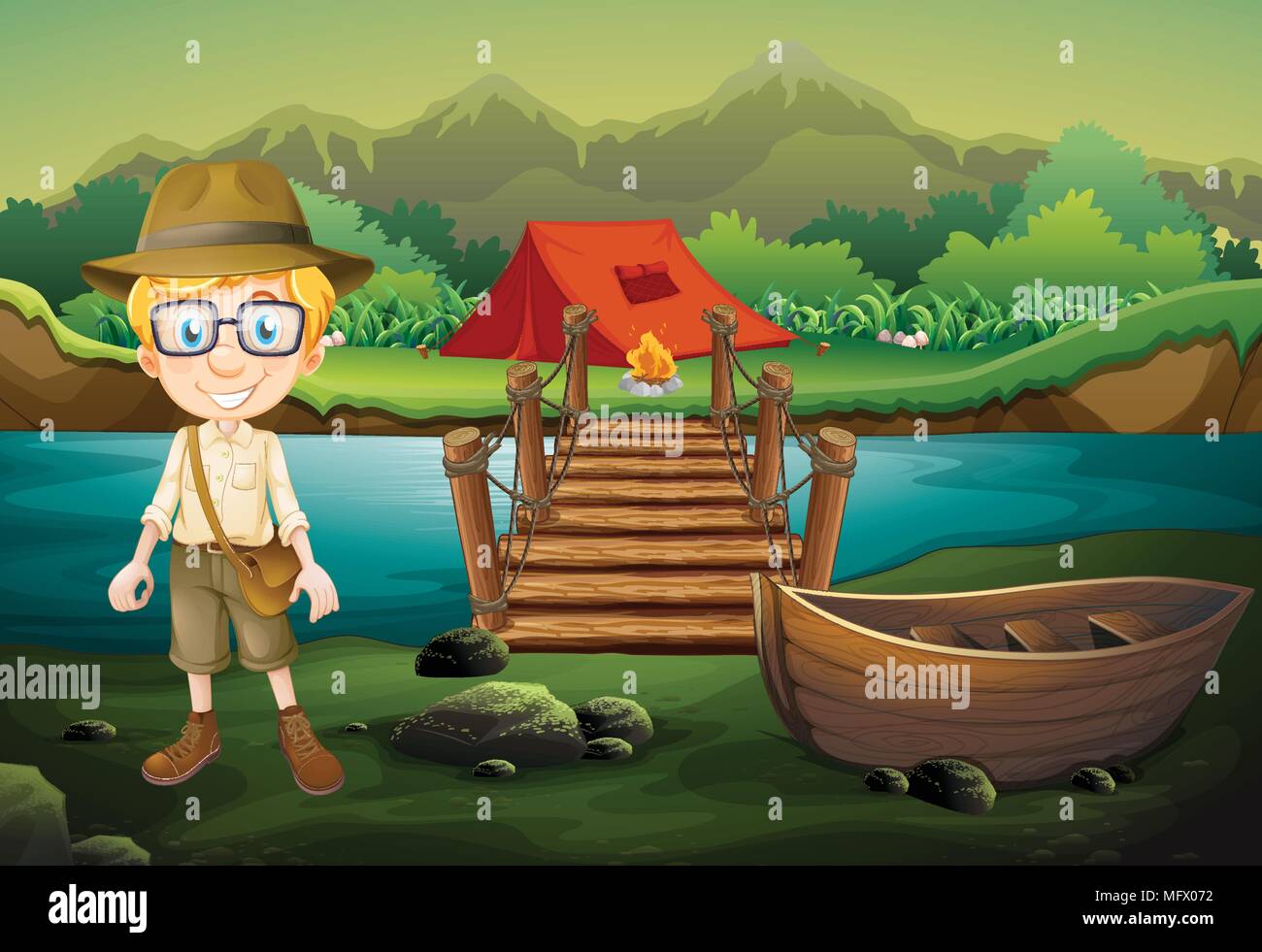A Boy Scout Camping in Forest illustration Stock Vector Image & Art - Alamy