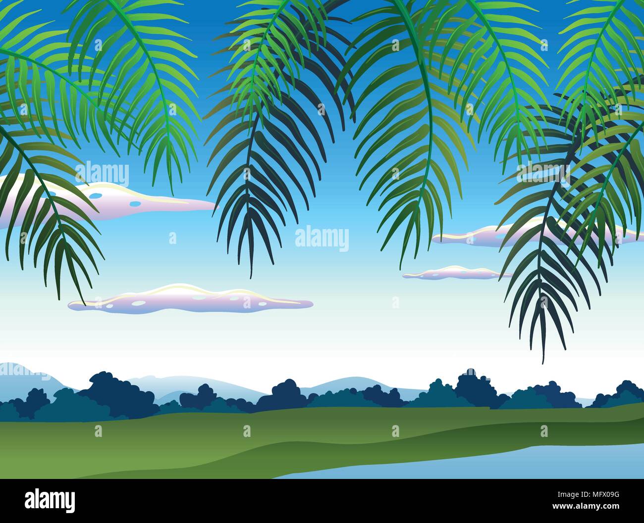 Beautiful Nature Landscape under Tree illustration Stock Vector Image ...