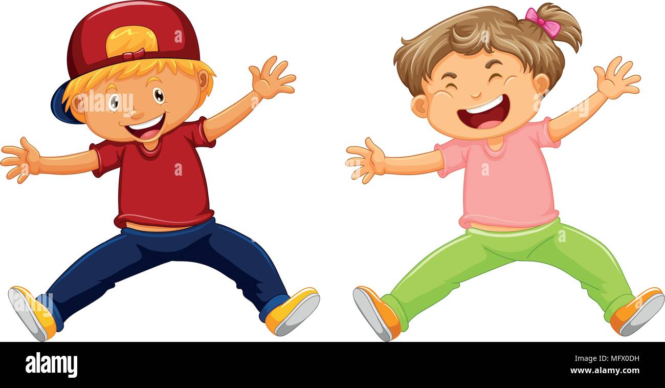Happy boy and girl jumping illustration Stock Vector Image & Art - Alamy