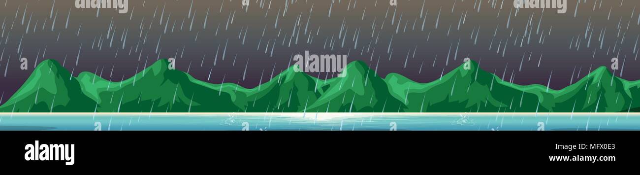 Mountain on the Island Raining Scene illustration Stock Vector Image ...