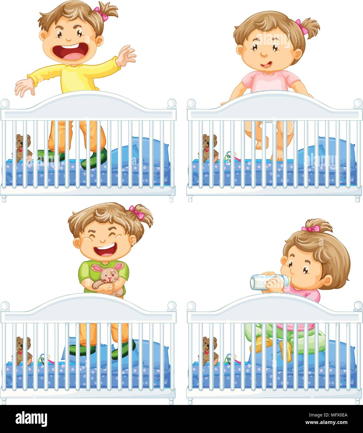 Babies in crib on White Background illustration Stock Vector Image ...