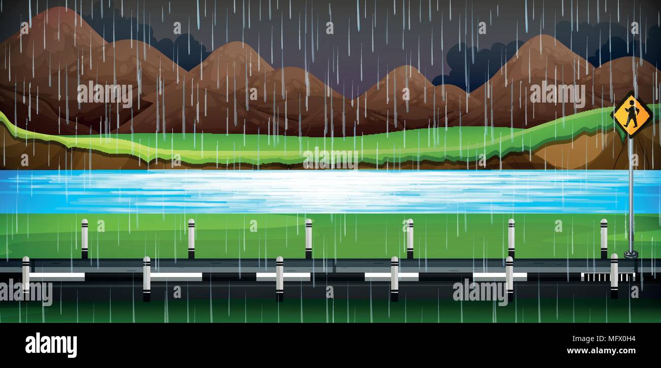 Raining at Night Road Side illustration Stock Vector Image & Art - Alamy