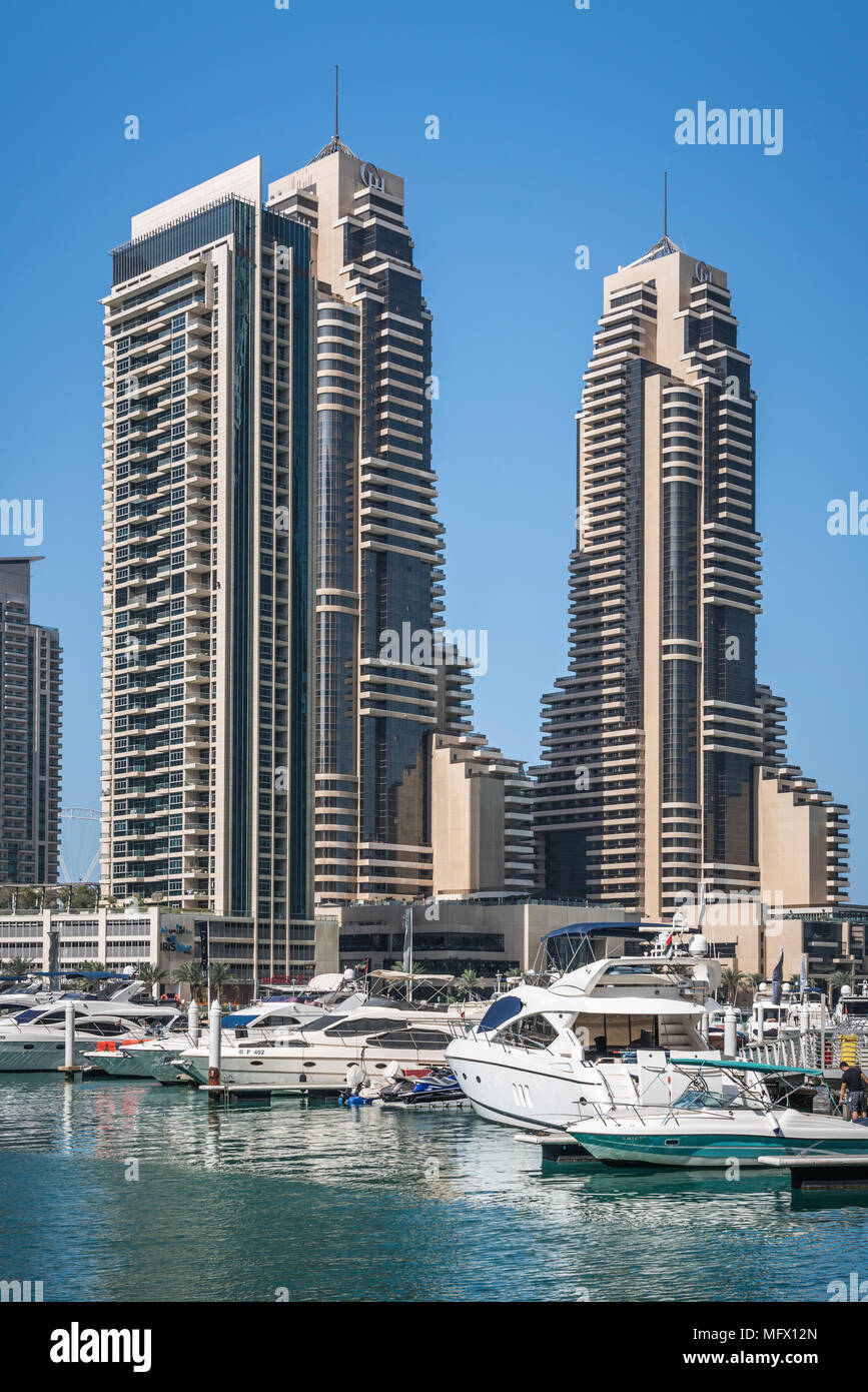 Boats docked in the marina of Dubai, UAE, Middle East Stock Photo - Alamy