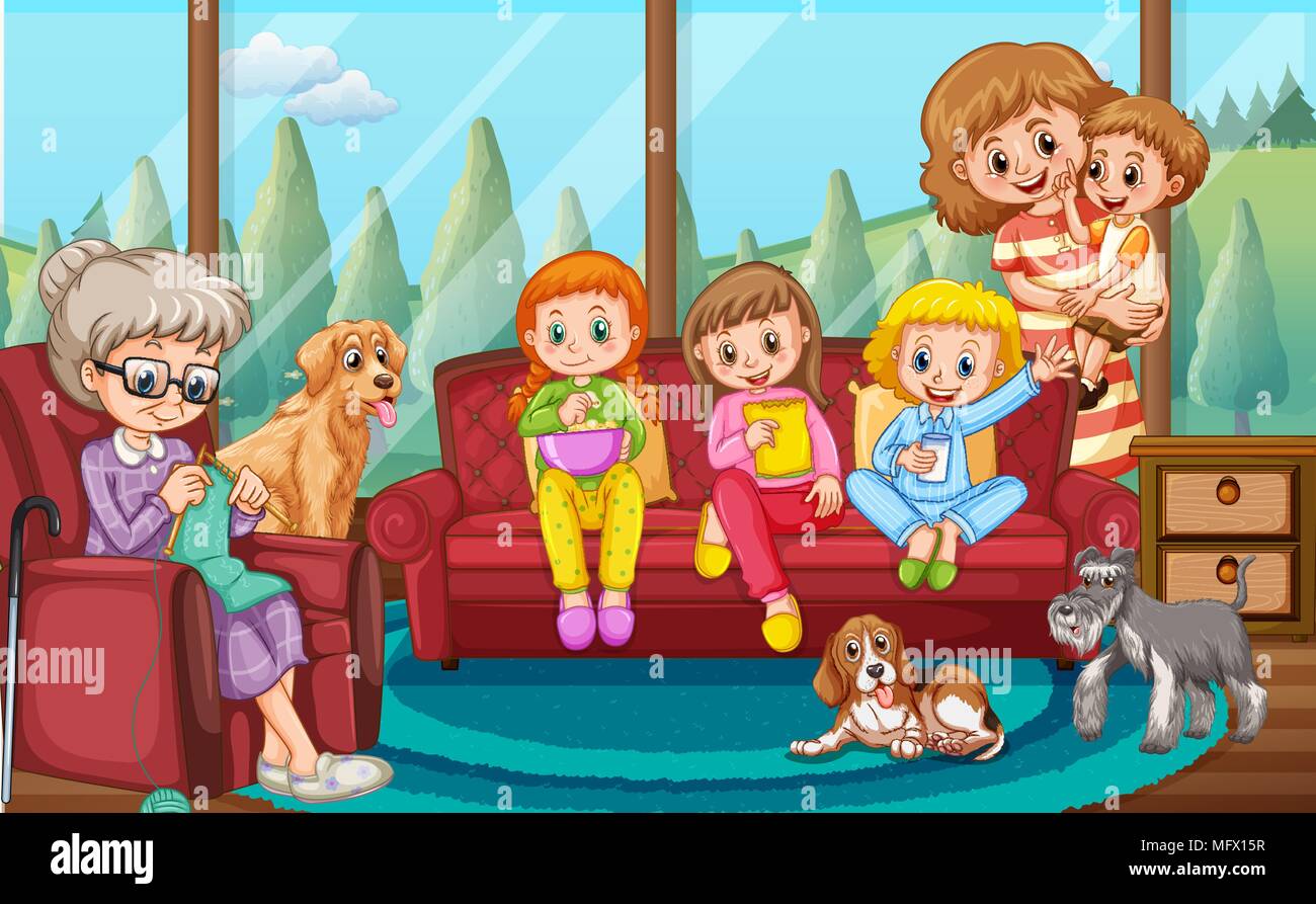 Family sitting table children Stock Vector Images - Alamy