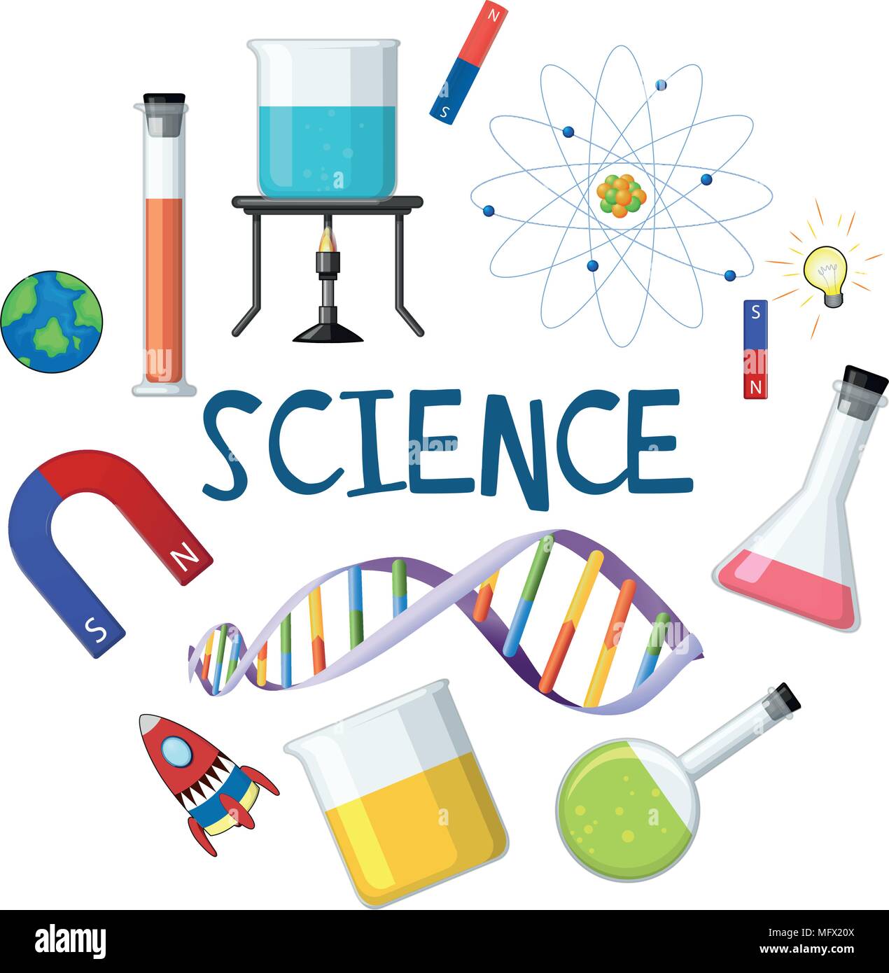 Science and Chemist Element on White Background illustration Stock ...