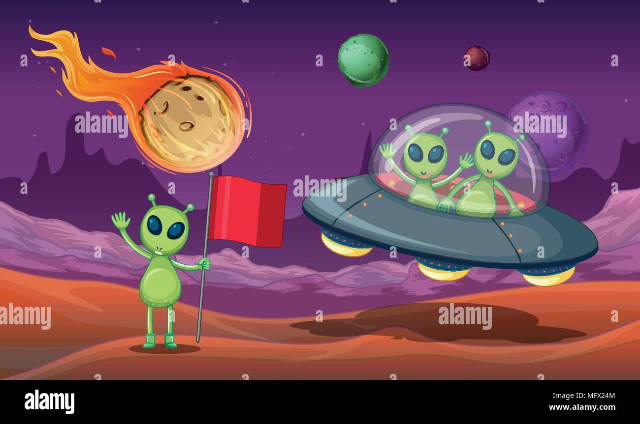 Aliens in space cartoon illustration hi-res stock photography and ...