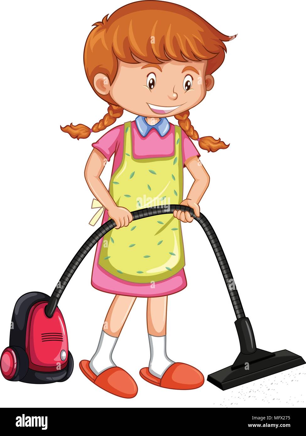 Girl vacuuming floor with vacuum cleaner illustration Stock Vector ...