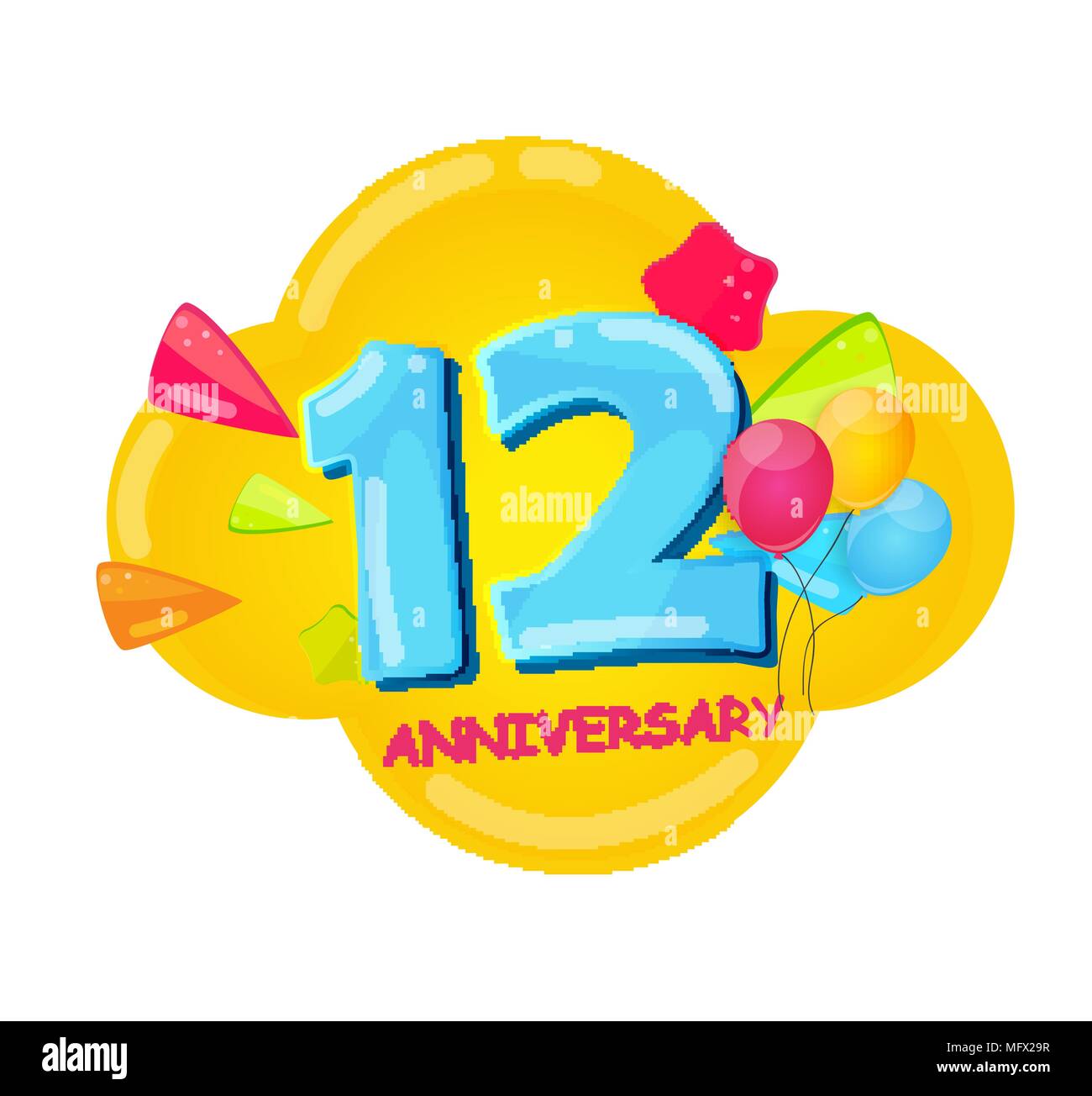 Cute Cartoon Template 12 Years Anniversary Vector Illustration Stock ...