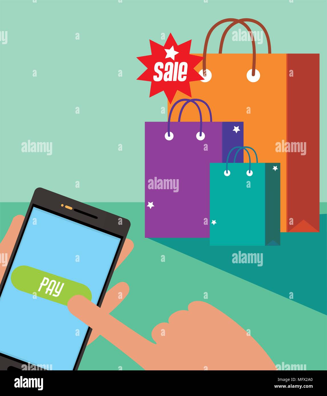 Woman card payment shop shopping bags Stock Vector Images - Alamy