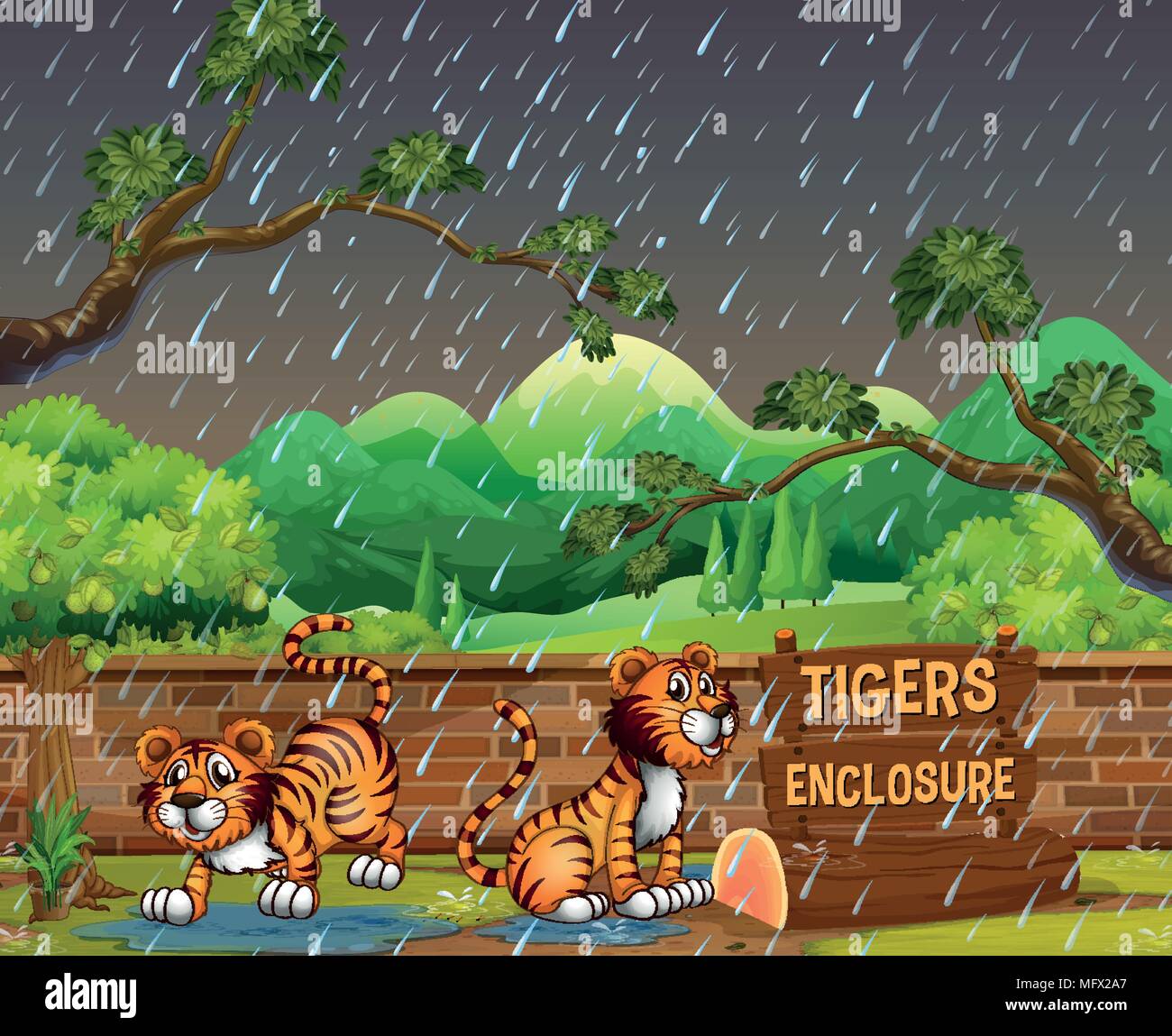 Happy Tigers in the Zoo illustration Stock Vector Image & Art - Alamy