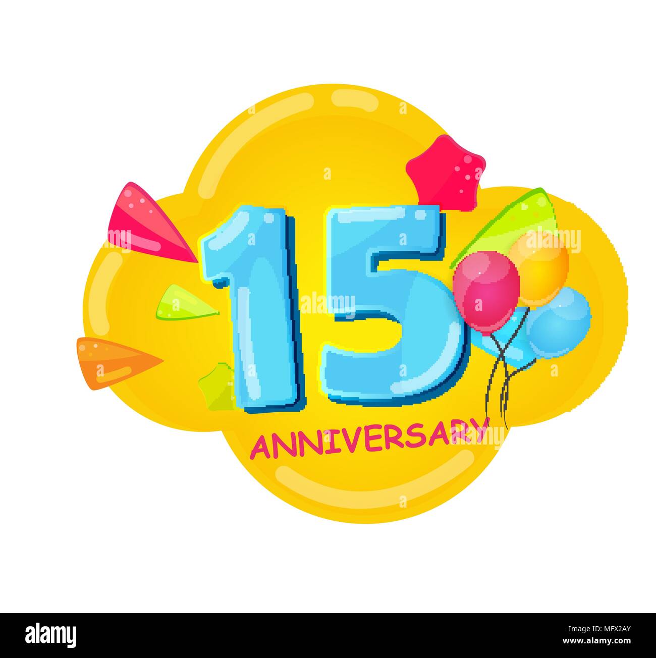 Cute Cartoon Template 15 Years Anniversary Vector Illustration Stock ...