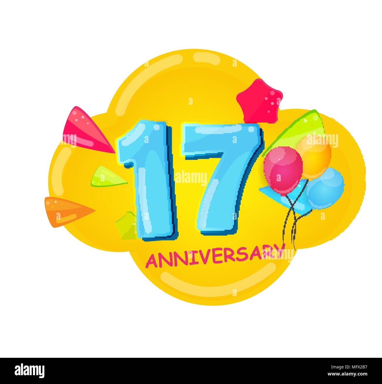Cute Cartoon Template 17 Years Anniversary Vector Illustration Stock ...