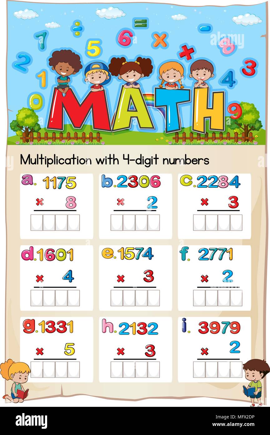 Mathematics Worksheet Multiplication Number Chapter illustration Stock ...